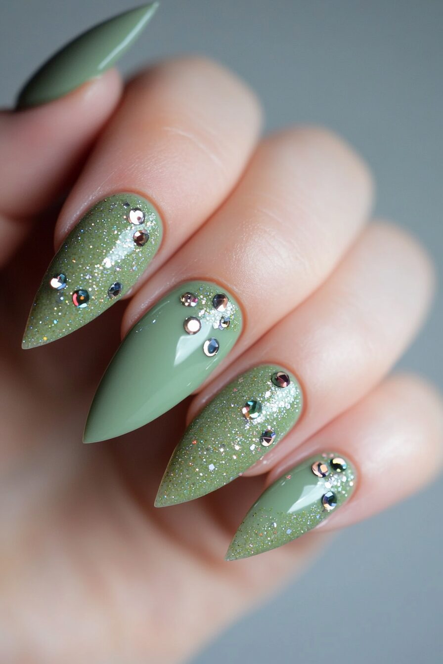 Mesmerizing Sage Green & Glitter Nail Designs That Will Make Everyone ...
